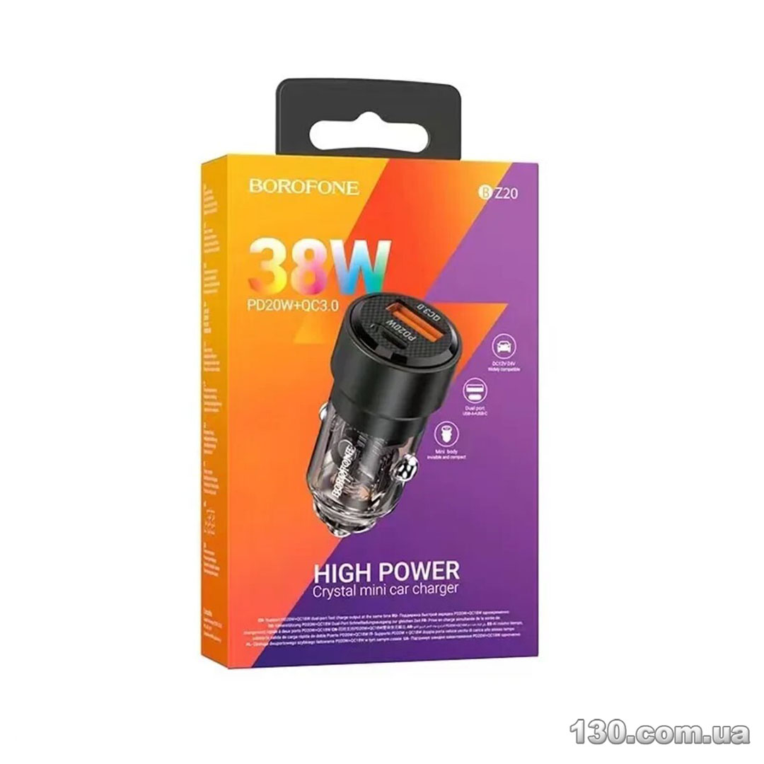 Borofone BZ20 Smart 38W dual port PD20W+QC3.0 car charger Transparent Black — car charger BZ20TB